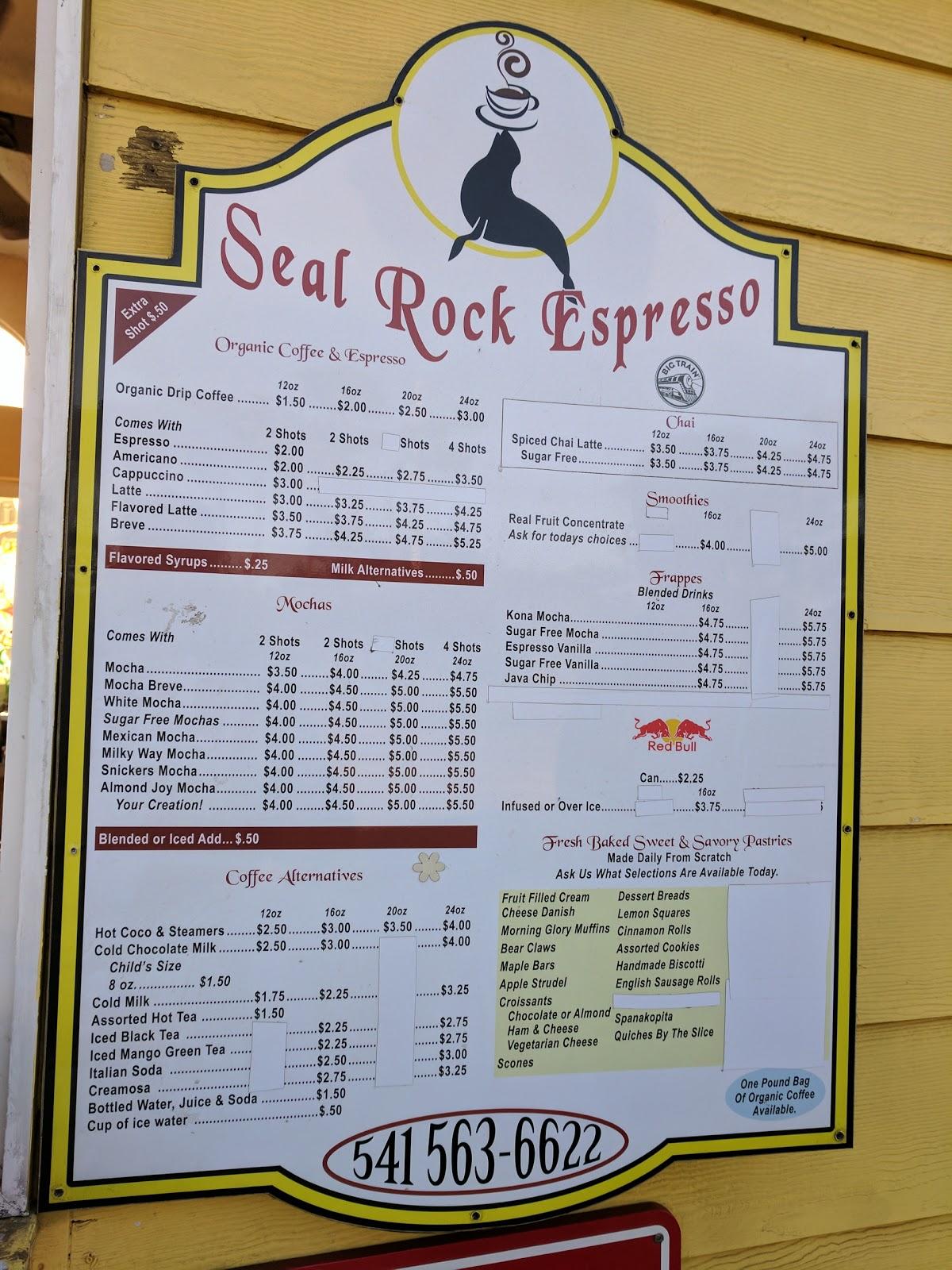 Menu at Seal Rock Espresso & Bakery, Seal Rock