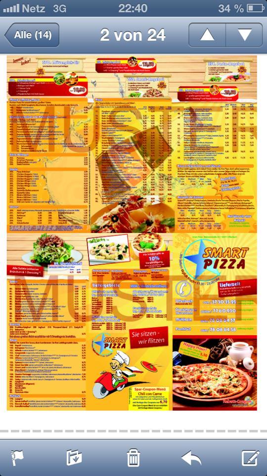 Menu at SmartPizza, Offenbach