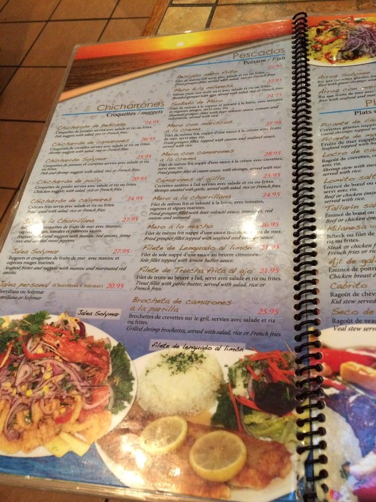 Menu at Sol y Mar Restaurant, Montréal