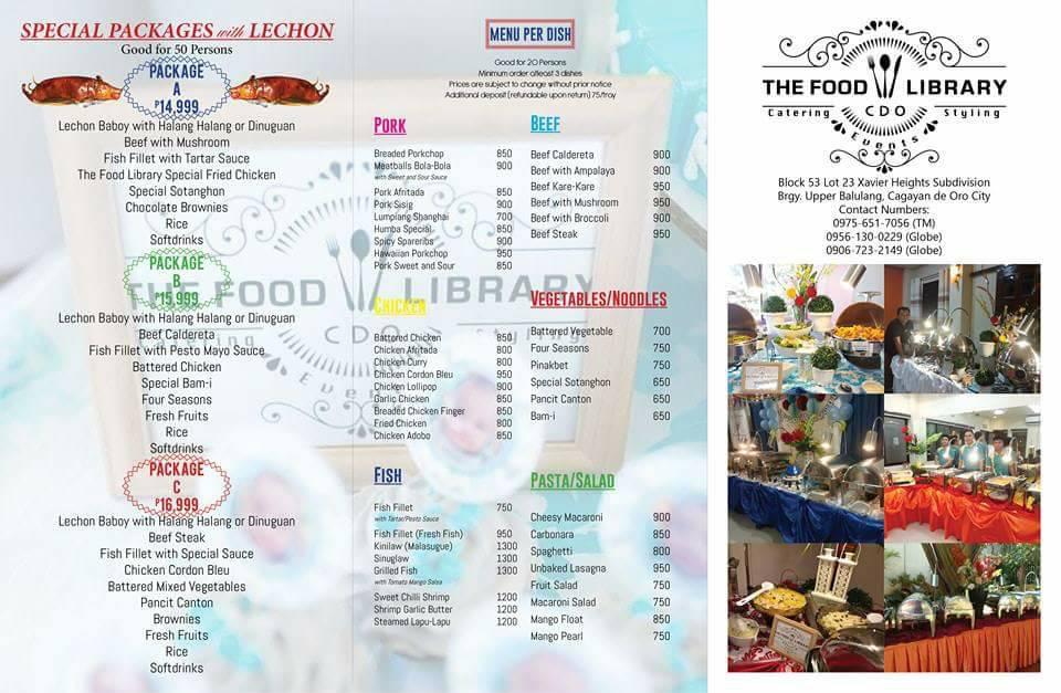 Menu at The Food Library-CDO Catering Services, Cagayan de Oro