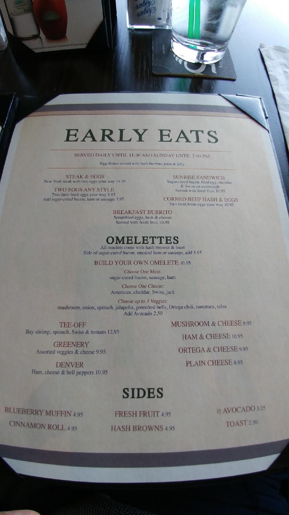 Menu at The Greenery Restaurant & Sports Bar, Walnut Creek