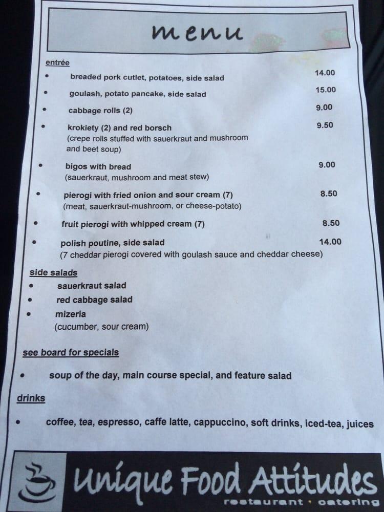 Menu at Unique Food Attitudes restaurant, London