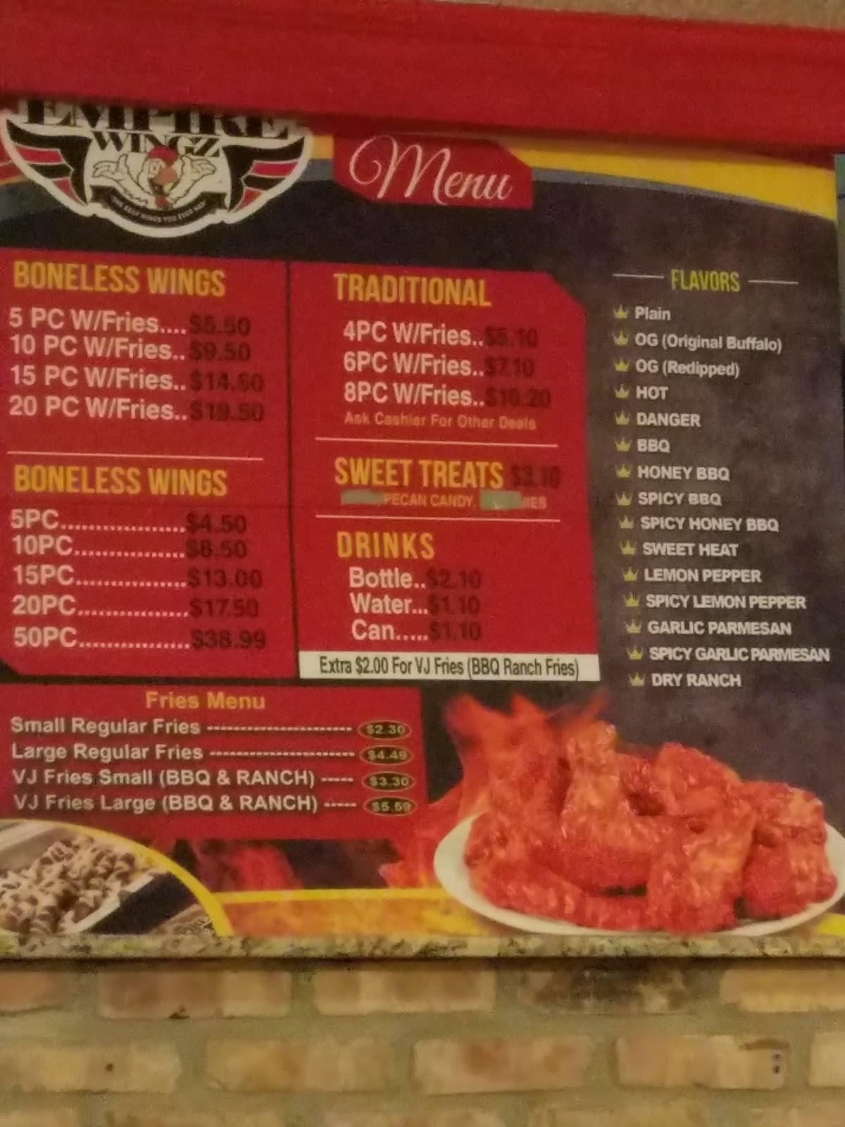 Menu at Empire Wingz restaurant, Baton Rouge, Scenic Hwy