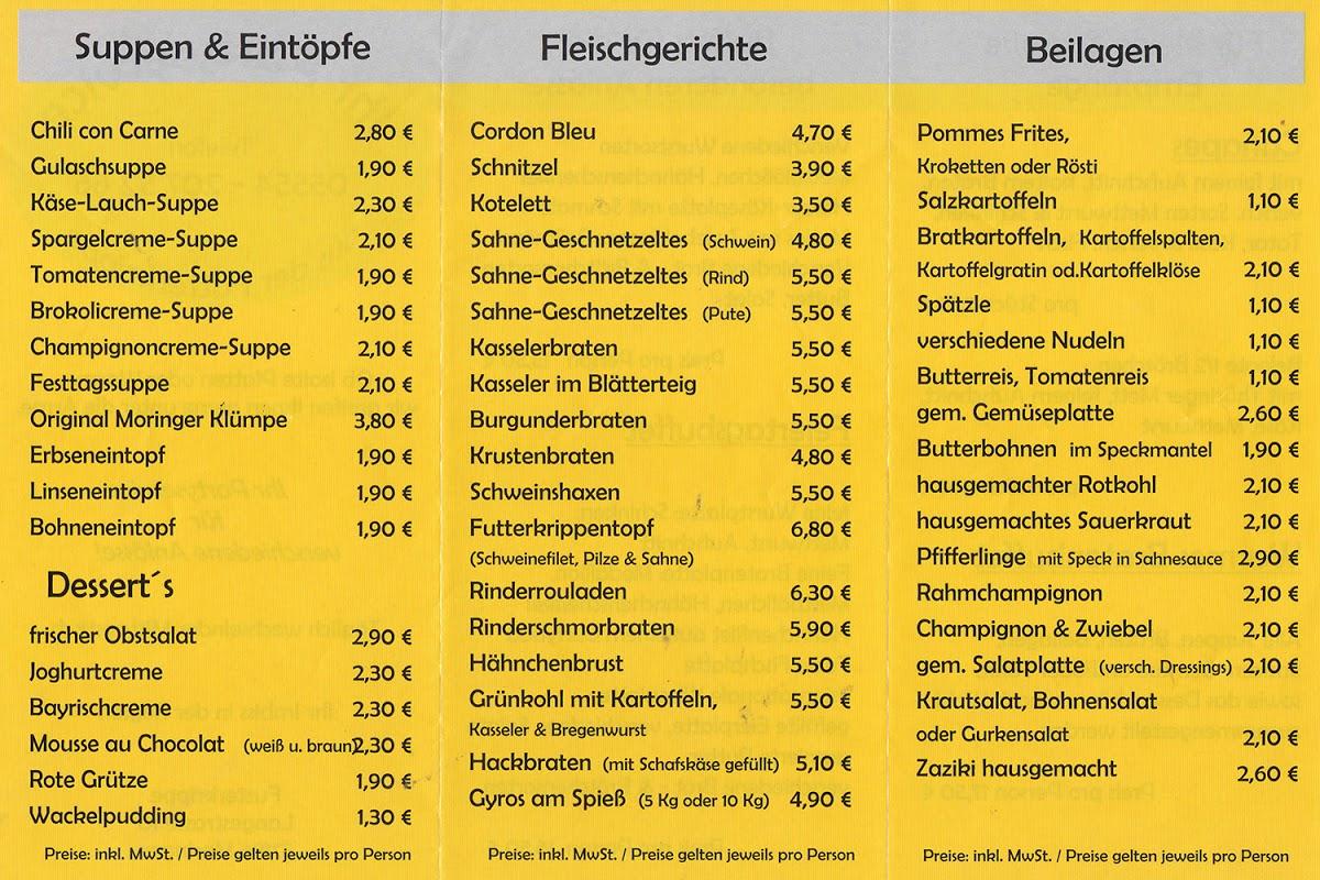 Speisekarte von Futterkrippe pub & Bar, Moringen