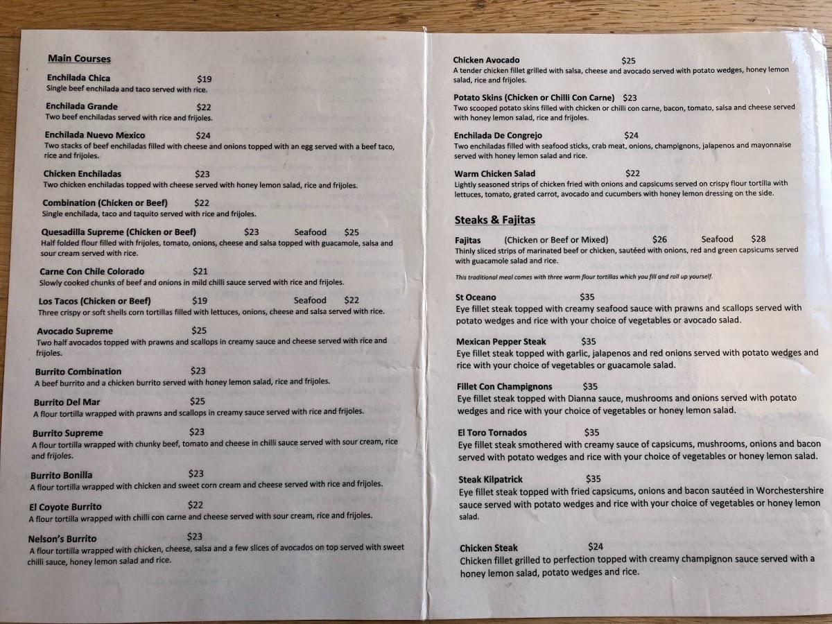 Menu at Amigo Mexican Restaurant, Traralgon