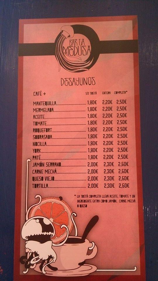 Menu at Bar La Medusa, Seville