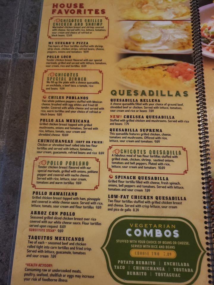 Menu at Chicotes Mexican Grill restaurant, Decatur, Nuttman Ave