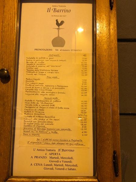 Menu da Ristorante Trattoria Il Barrino, Firenze
