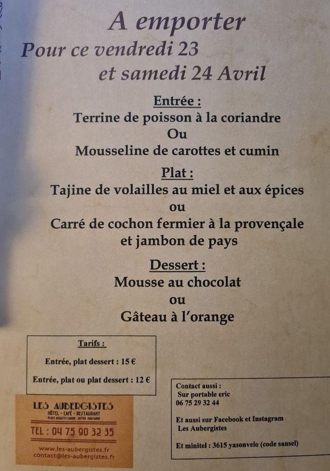 Menu au Les Aubergistes restaurant, Marsanne, Pl. Auguste Canon