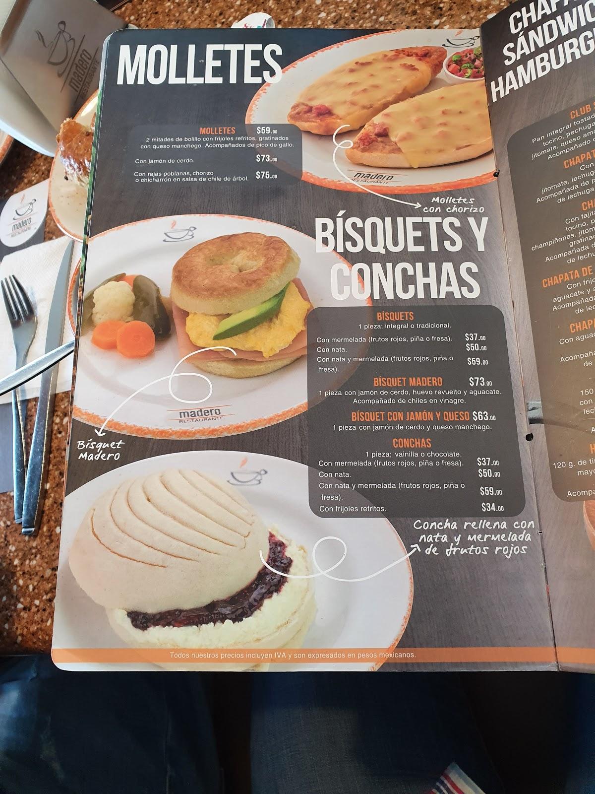 Carta de Restaurante Madero - Coacalco, San Francisco Coacalco