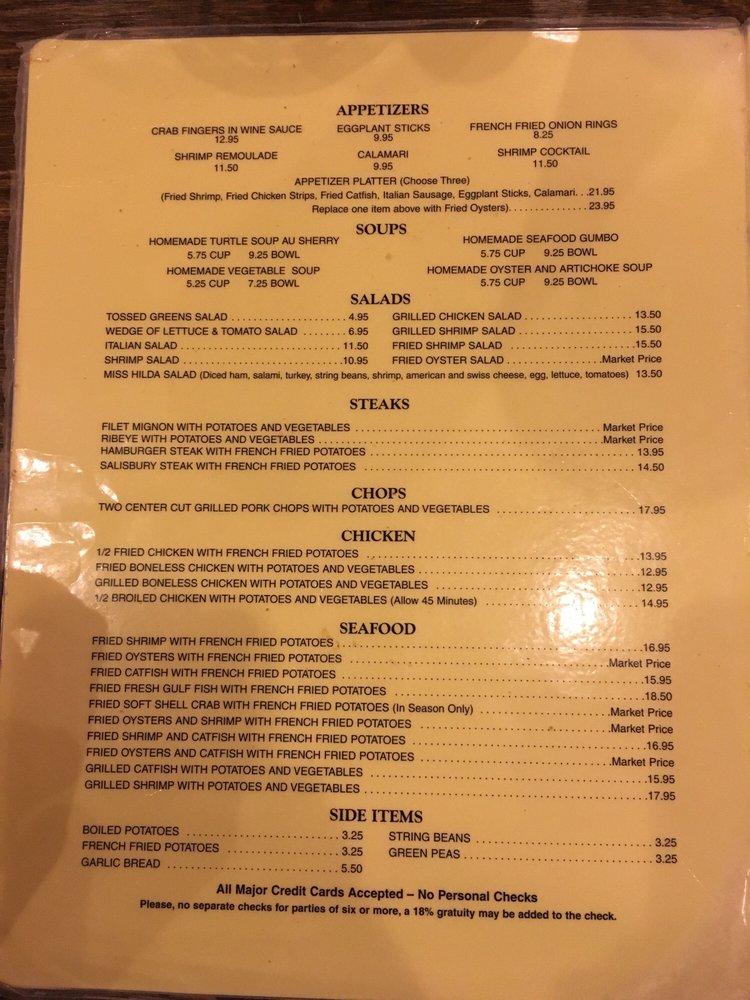 Menu at Mandina's Restaurant, New Orleans