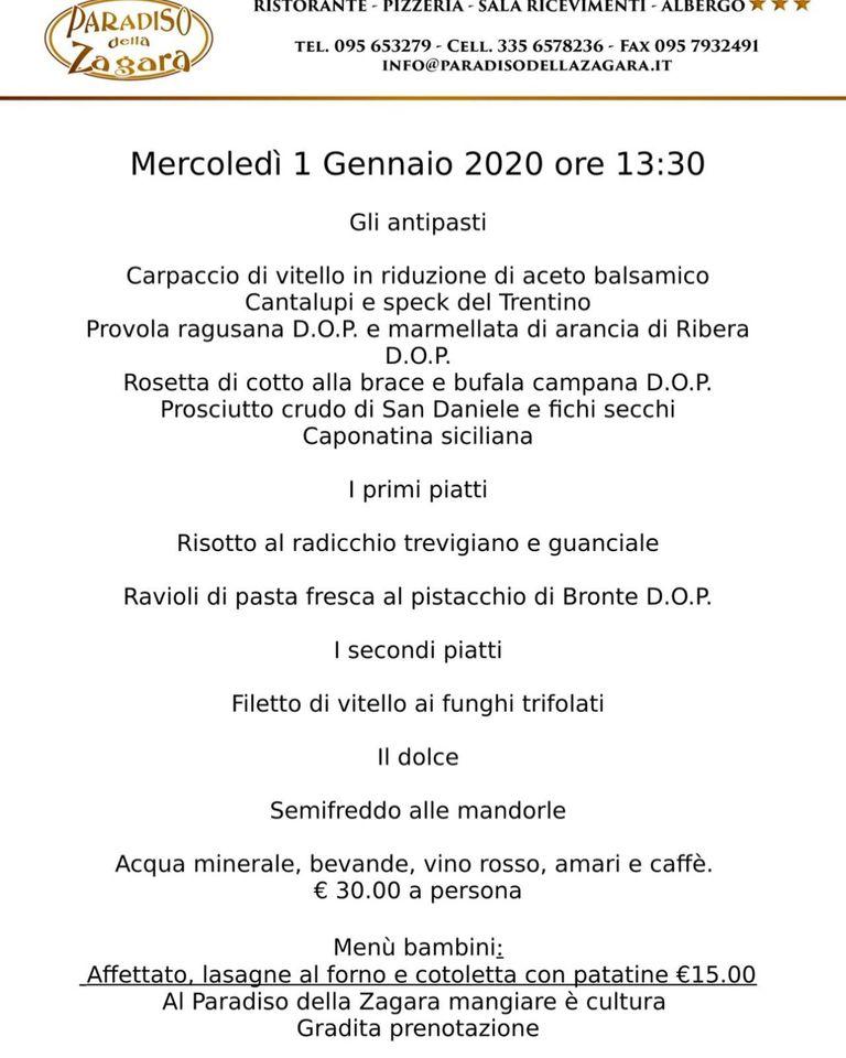 Carta del restaurante Paradiso della zagara, Ramacca