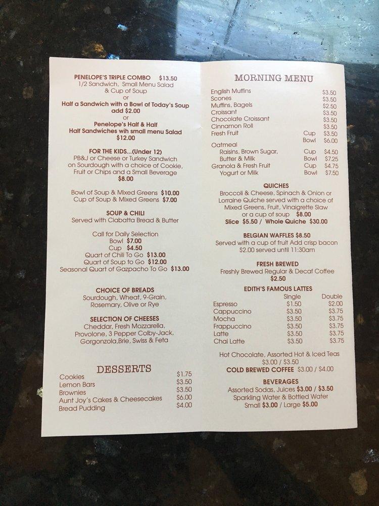 Menu at Penelope's Cafe Books & Gallery, La Cañada Flintridge