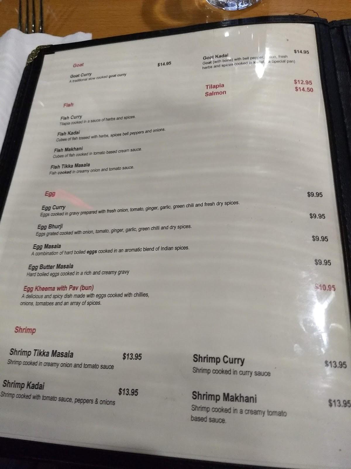 Menu at Spice Rack restaurant, Bensalem