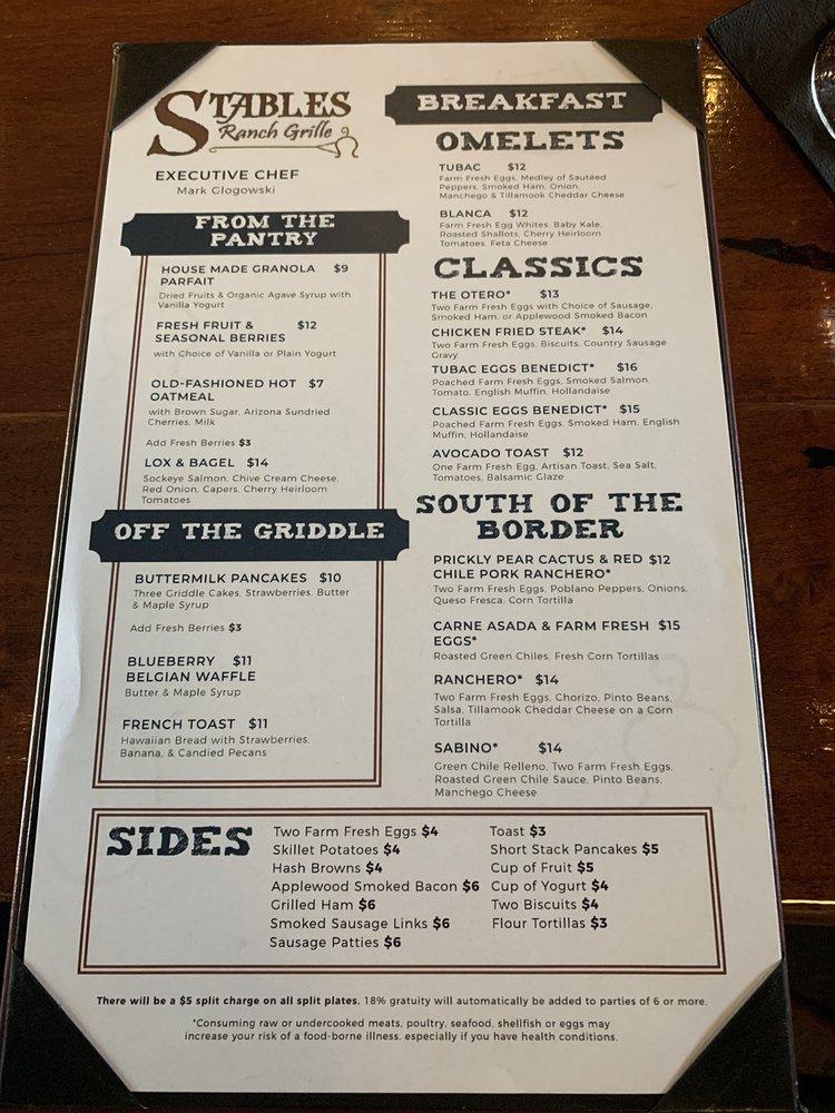 Menu at Tubac Golf Resort & Spa pub & bar, Tubac, 65 Avenida de Otero
