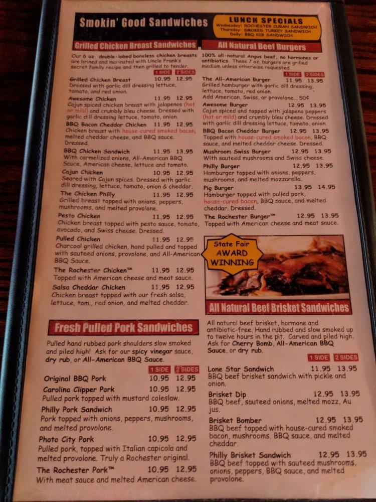 Carta de Sticky Lips BBQ Juke Joint, Rochester, 830 Jefferson Rd