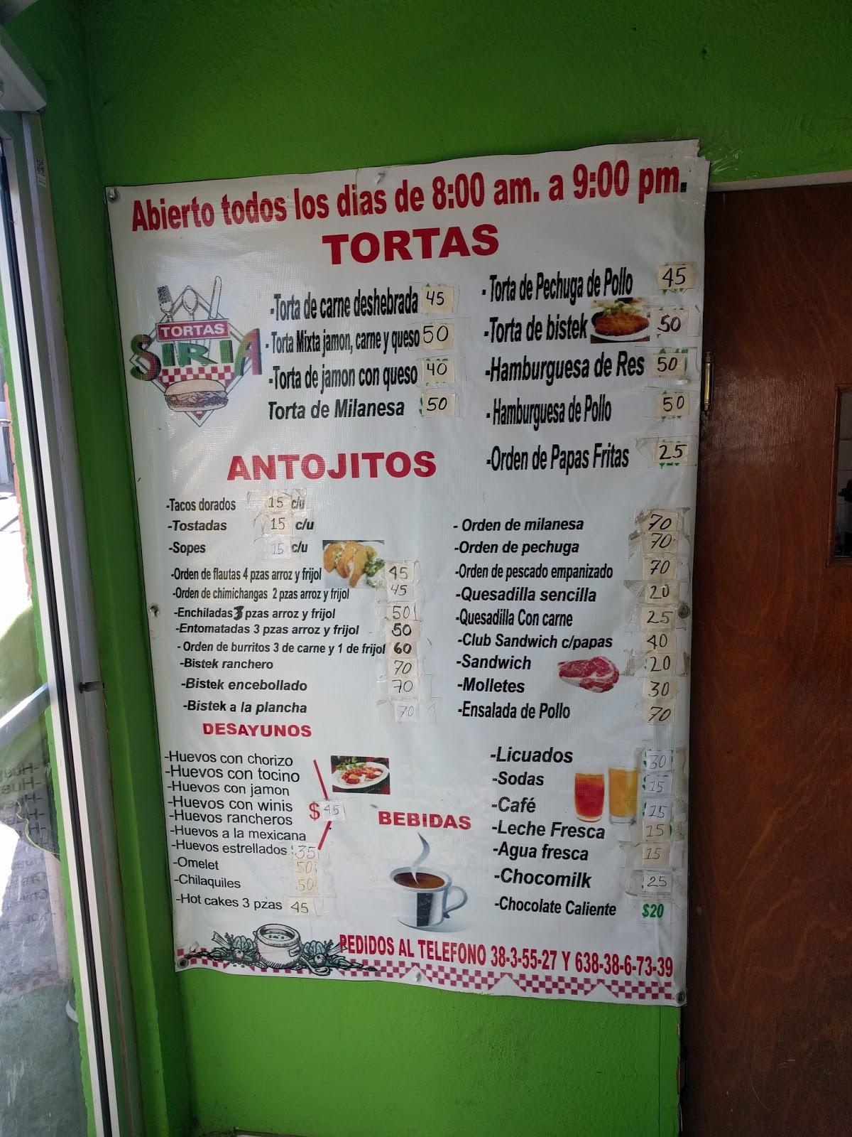 Carta del restaurante Tortas Siria, Puerto Peñasco