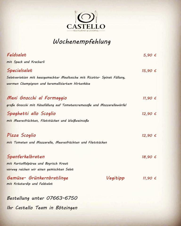Menu at Castello Restaurant Pizzeria Catering, Bötzingen