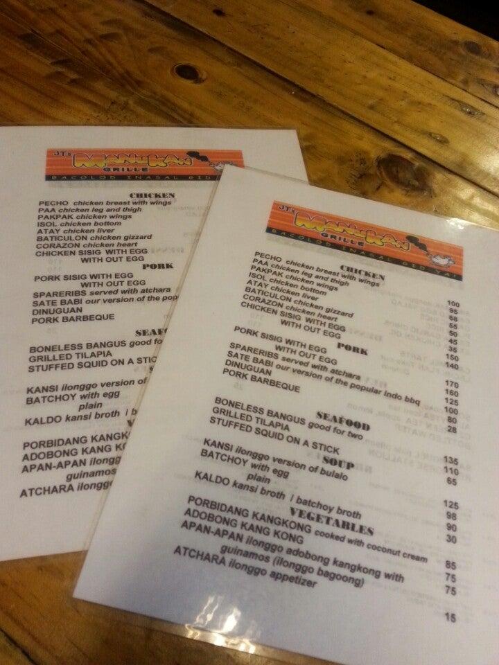 Menu at JT's Manukan Grille restaurant, Quezon City, 4 Granada