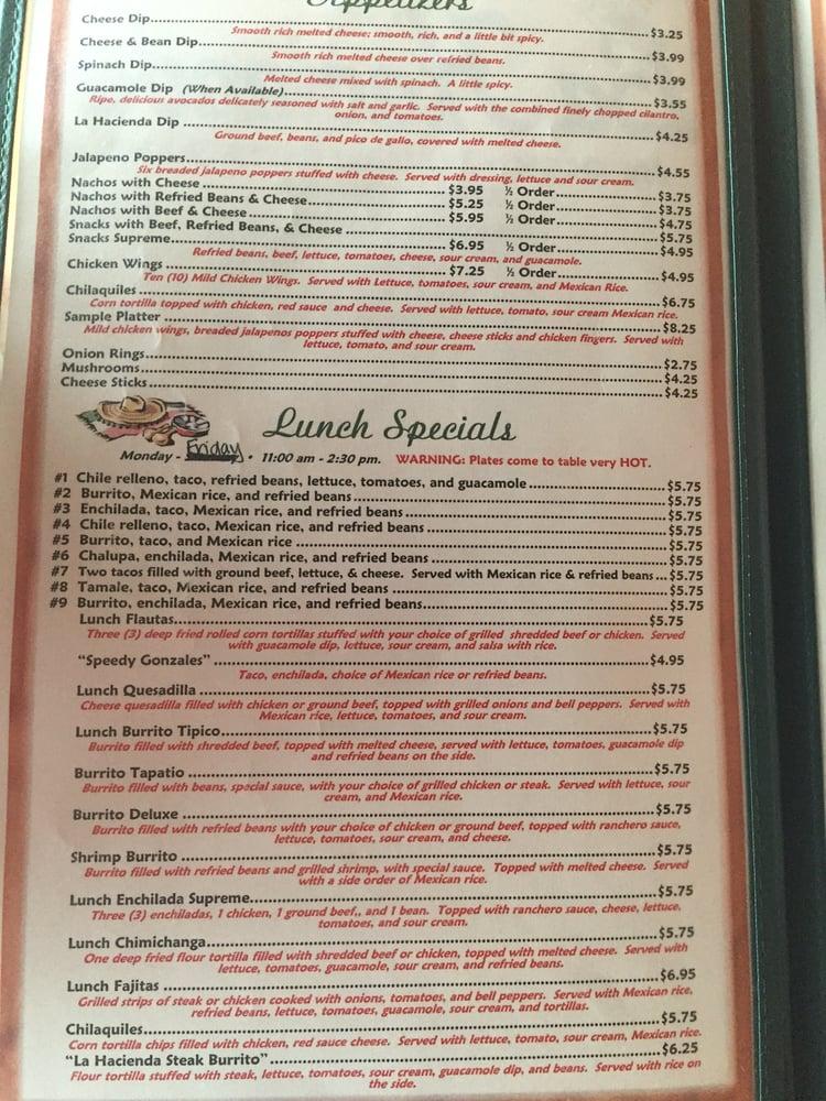 Menu at La Hacienda Mexican & Italian Restaurant, Decatur, Jones St