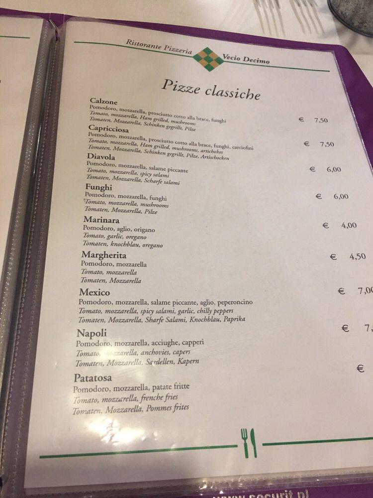 Menu at Ristorante Pizzeria Vecio Decimo, Quarto d'Altino