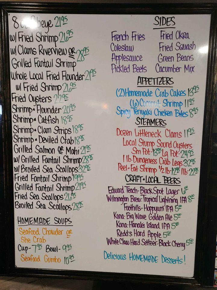 Menu at Riverview Cafe, Sneads Ferry