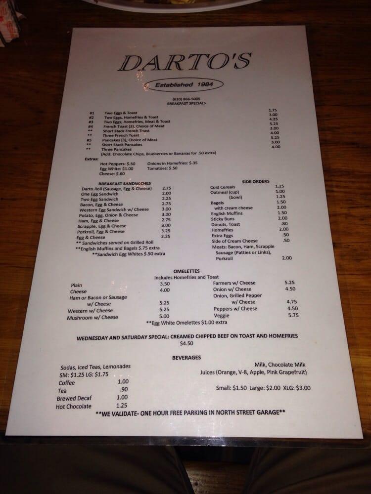 Menu at Darto's Restaurant, Bethlehem
