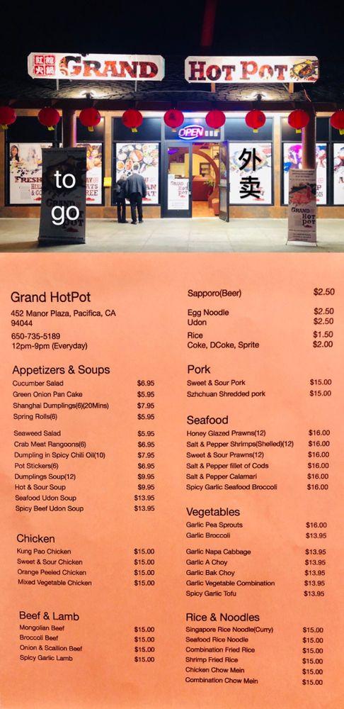 Menu at Grand HotPot restaurant, Pacifica