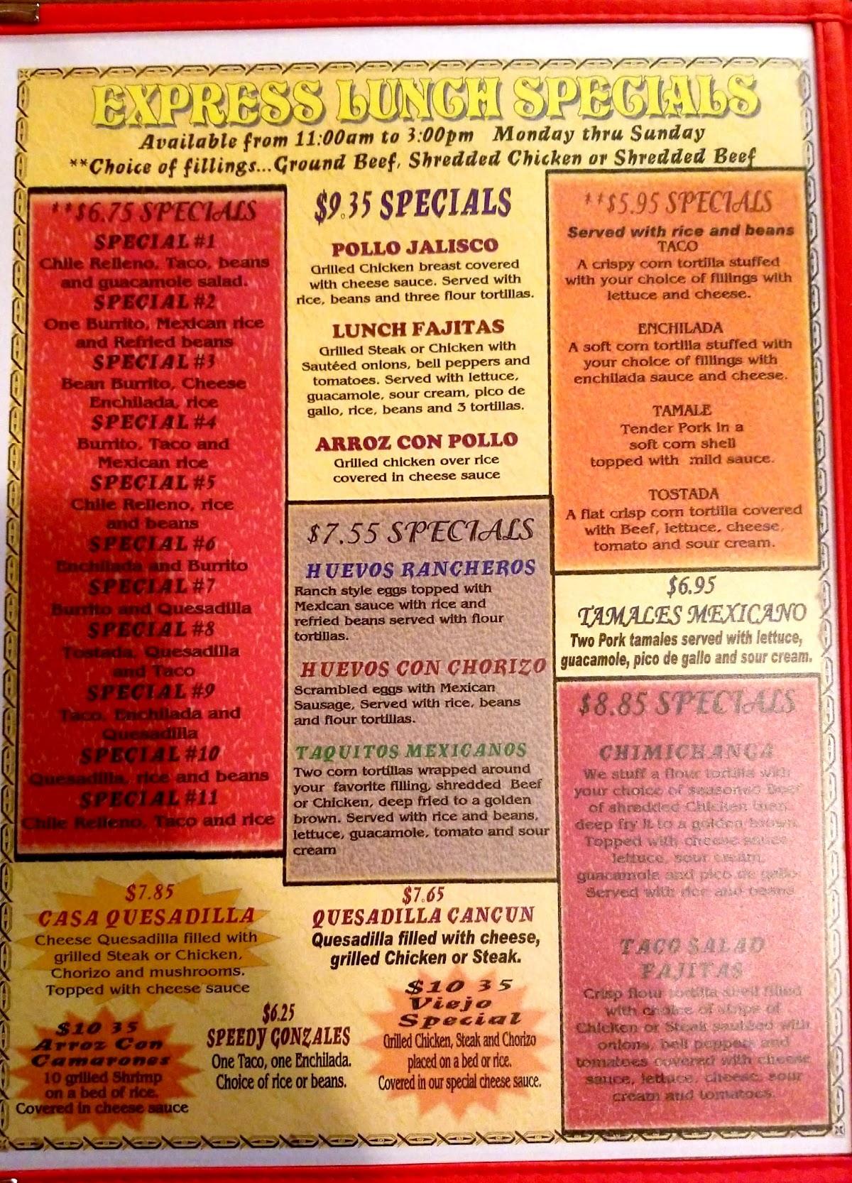 Menu at Casa Jalisco restaurant, Fort Madison