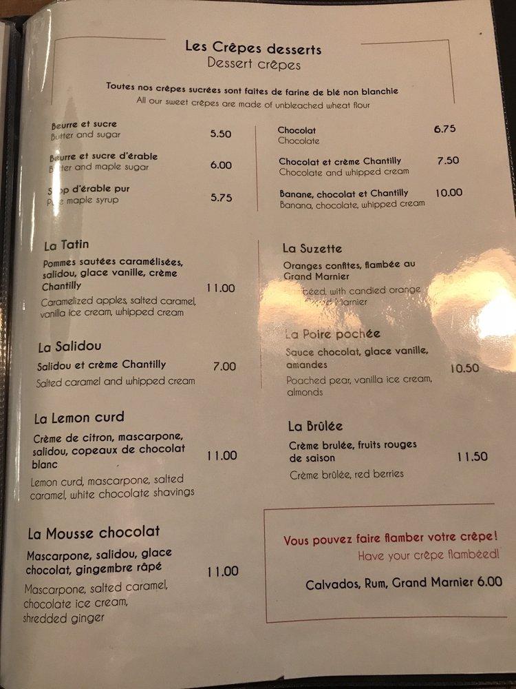 Menu at Le Billig restaurant, Québec City