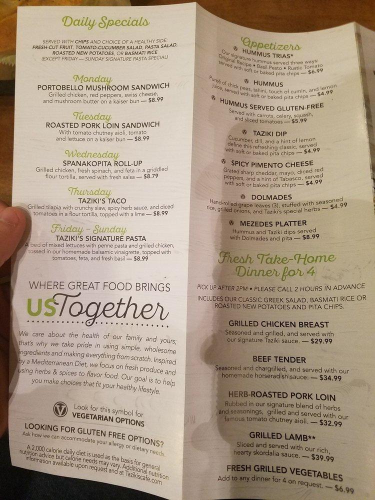 Menu at Taziki's Mediterranean Cafe, North Little Rock, McCain Blvd Ste ...