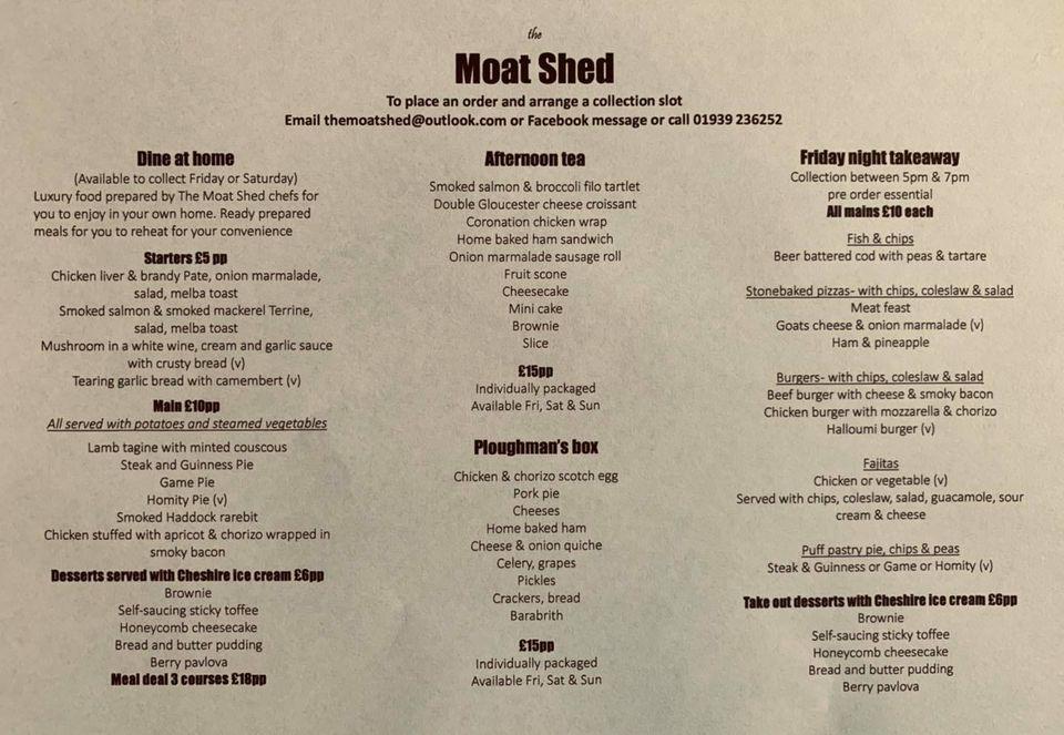 Menu at The Moat Shed restaurant, Baschurch