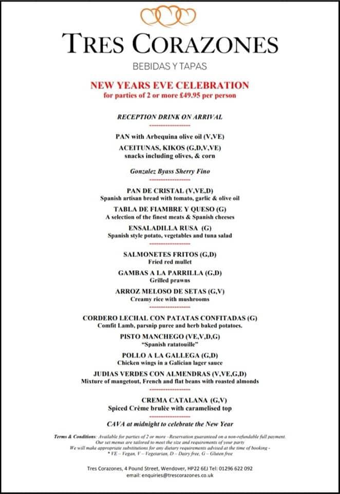 Menu at Tres Corazones restaurant, Wendover