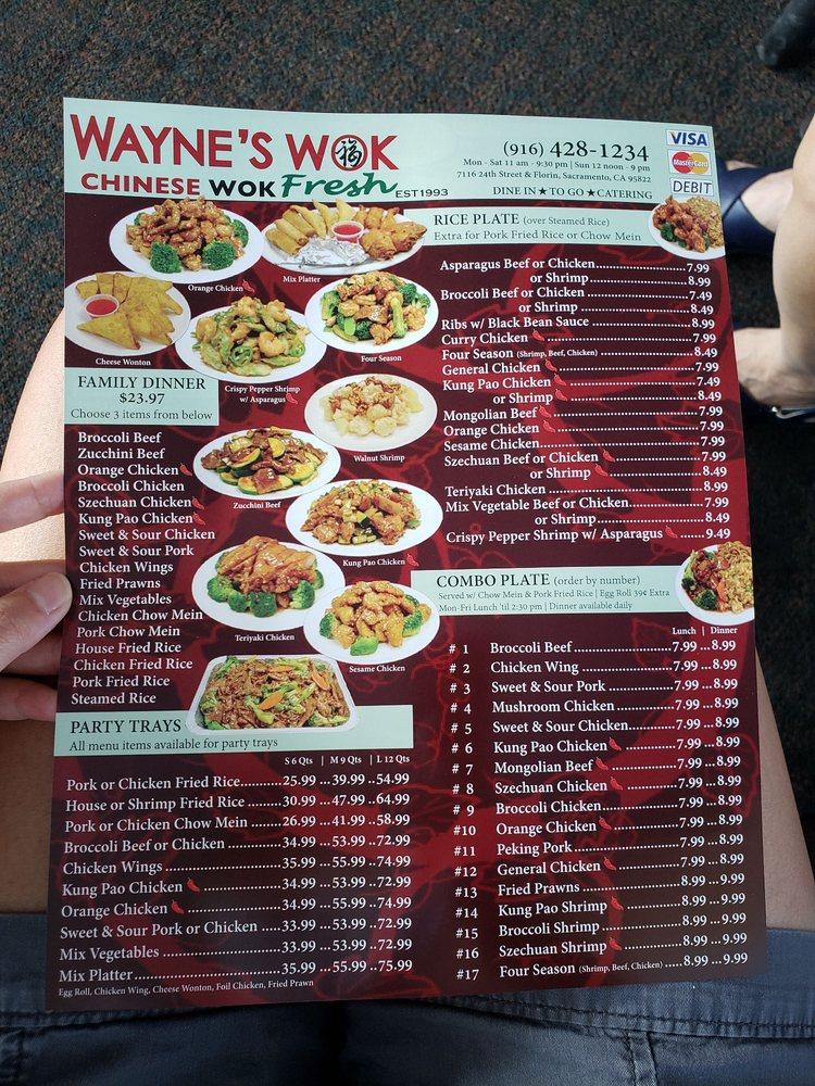 Menu at Wayne's Wok restaurant, Sacramento