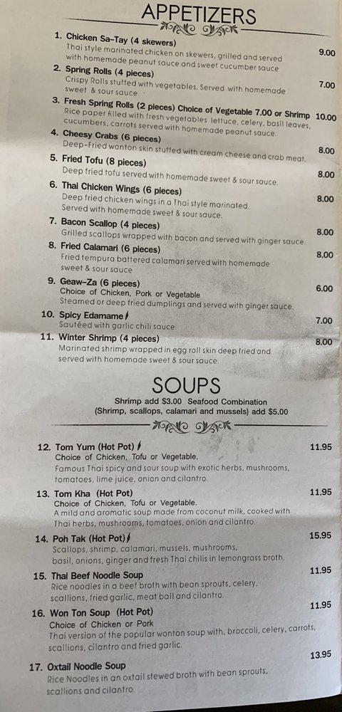 Menu at Yuma Thai Cuisine restaurant, Yuma