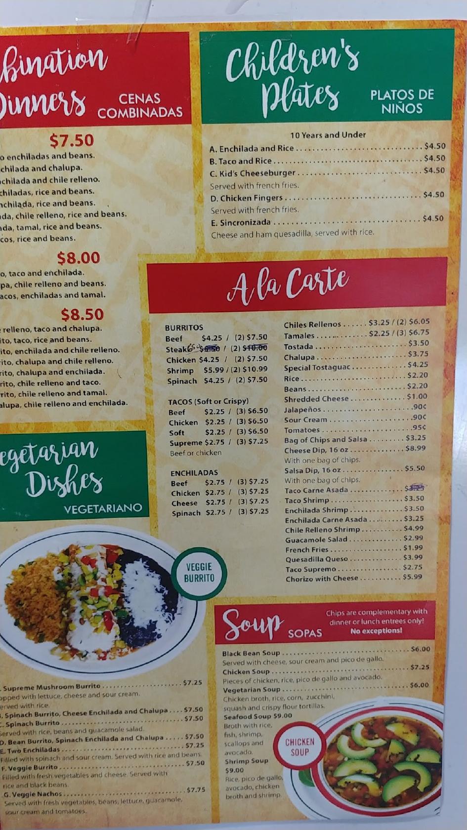 Menu at Zapata Mexican Restaurant, Birmingham, Valleydale Rd