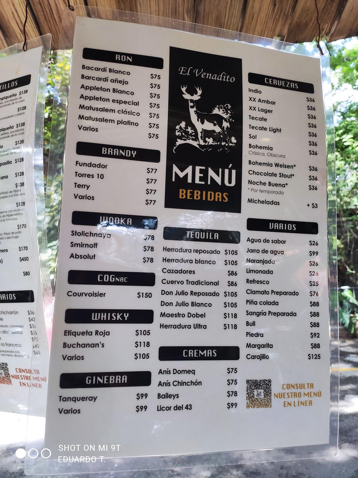 Carta del restaurante El Venadito, Ciudad del México, Av. Universidad 1701