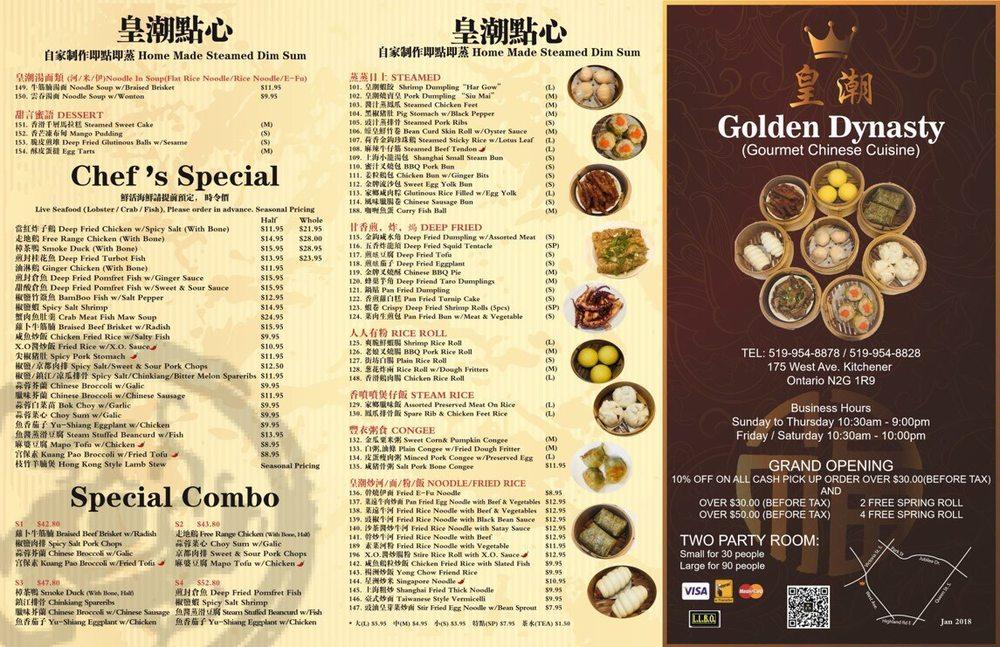 Menu at Golden Dynasty Restaurant, Kitchener