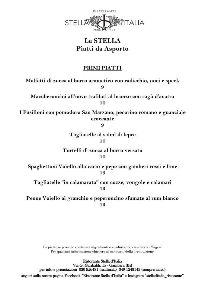 Menu at Ristorante Stella D'Italia, Gambara