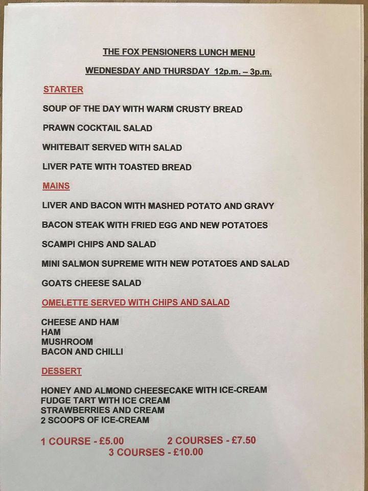 Menu at The Fox Leafield pub & bar, Witney