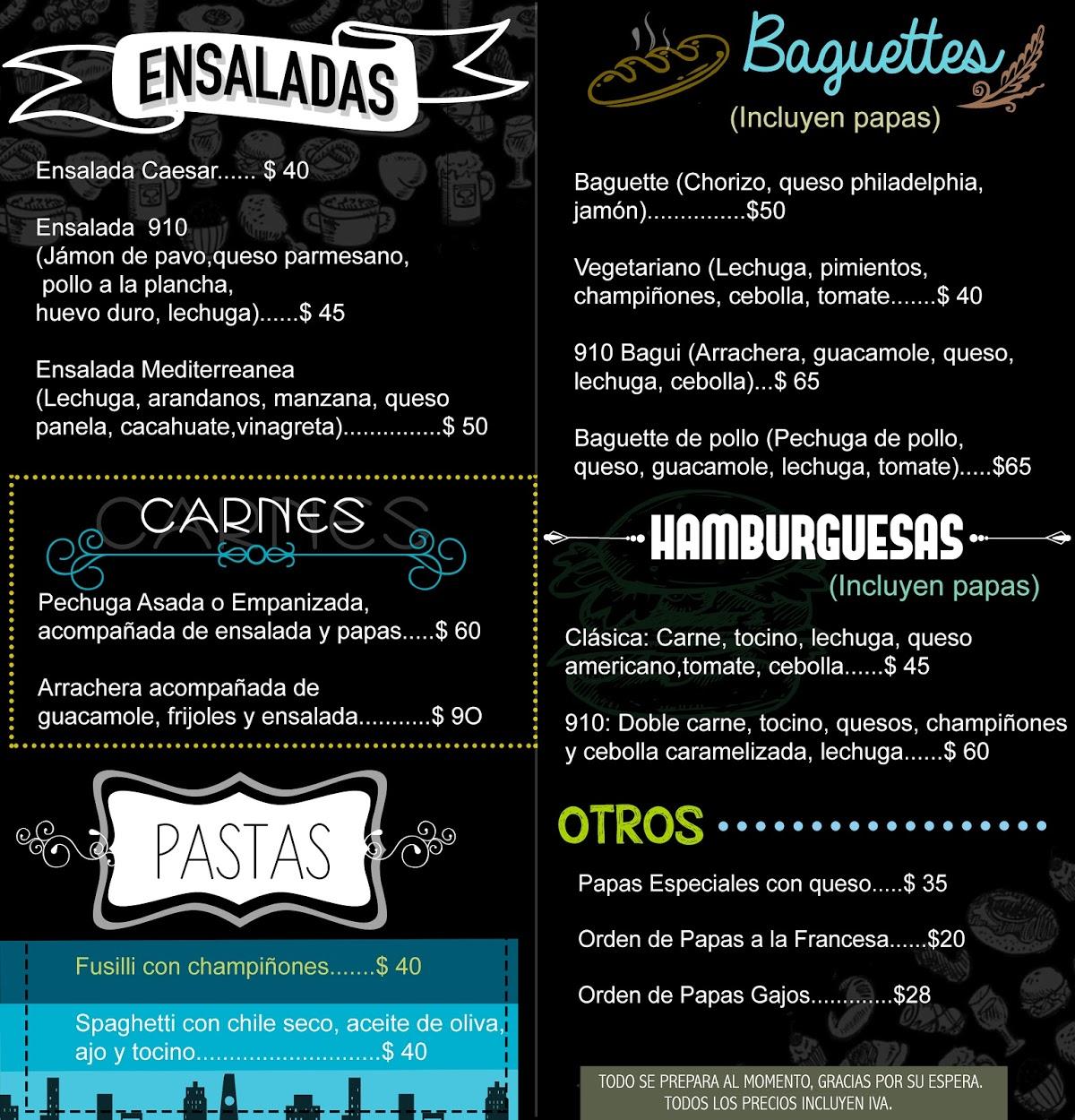 Menu at 910 Resto & Snaks restaurant, Xalapa