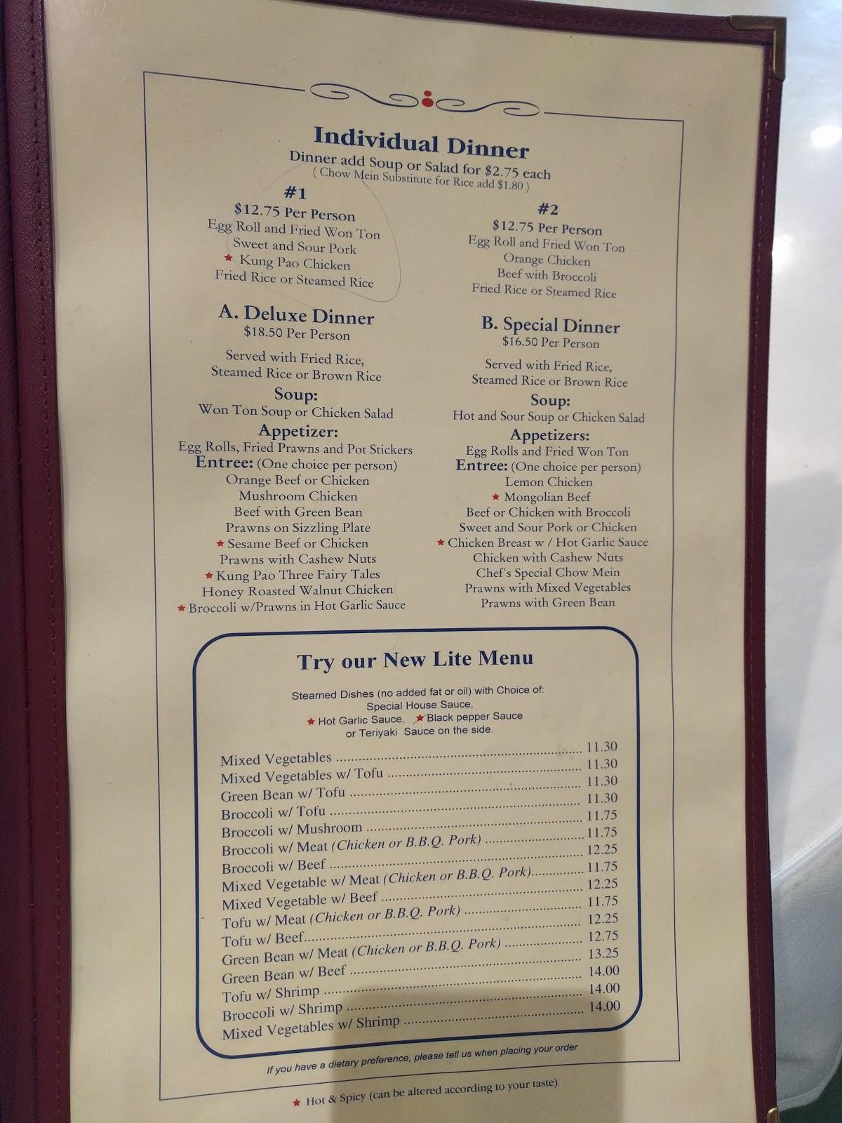 Menu at Chef Ko Chinese Cuisine restaurant, Campbell