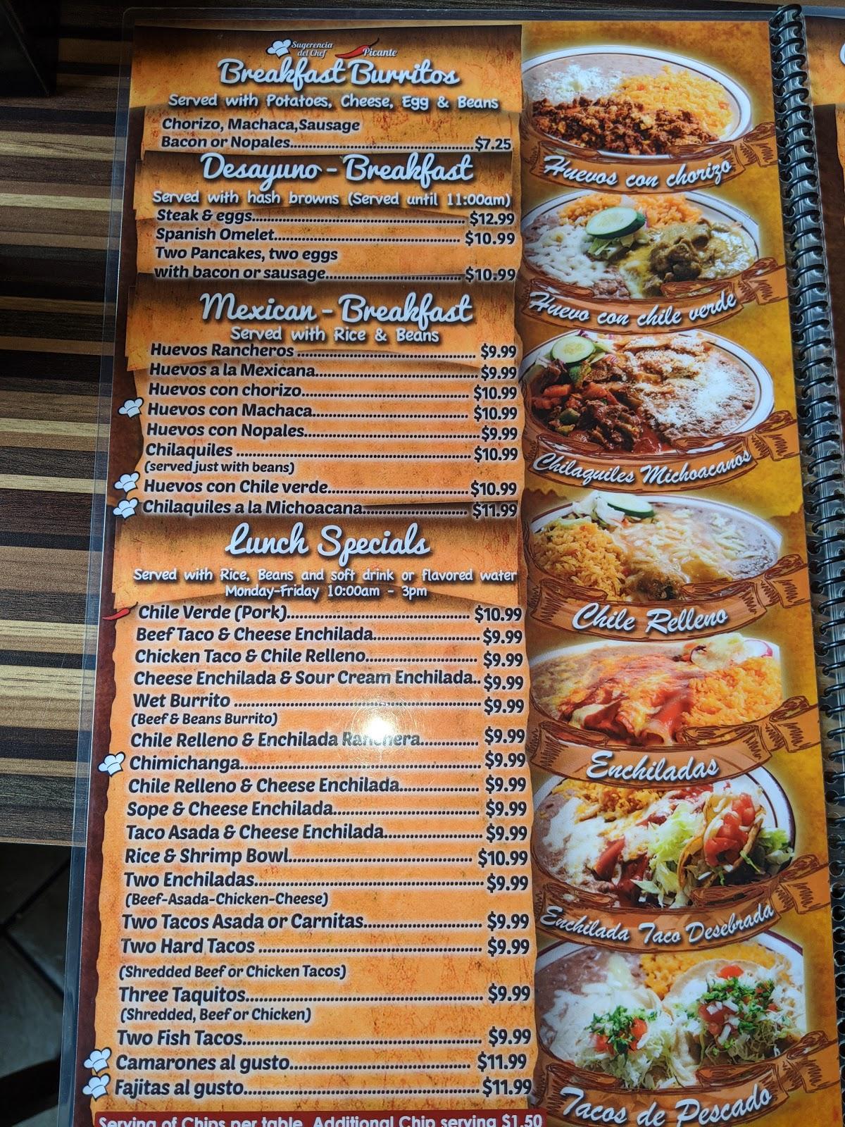 Menu at Cielito Lindo restaurant, Riverside