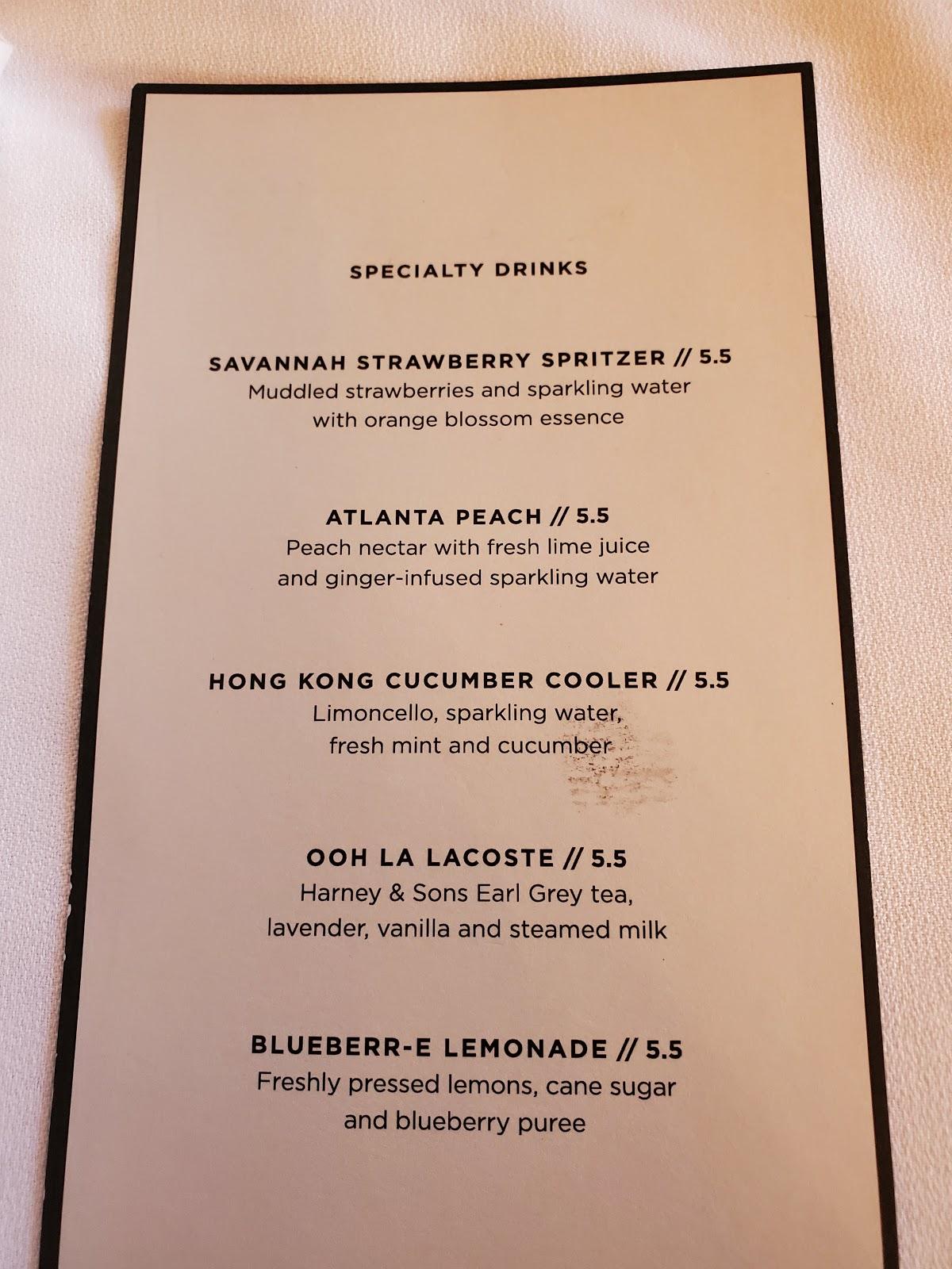 Menu at Gryphon cafe, Savannah