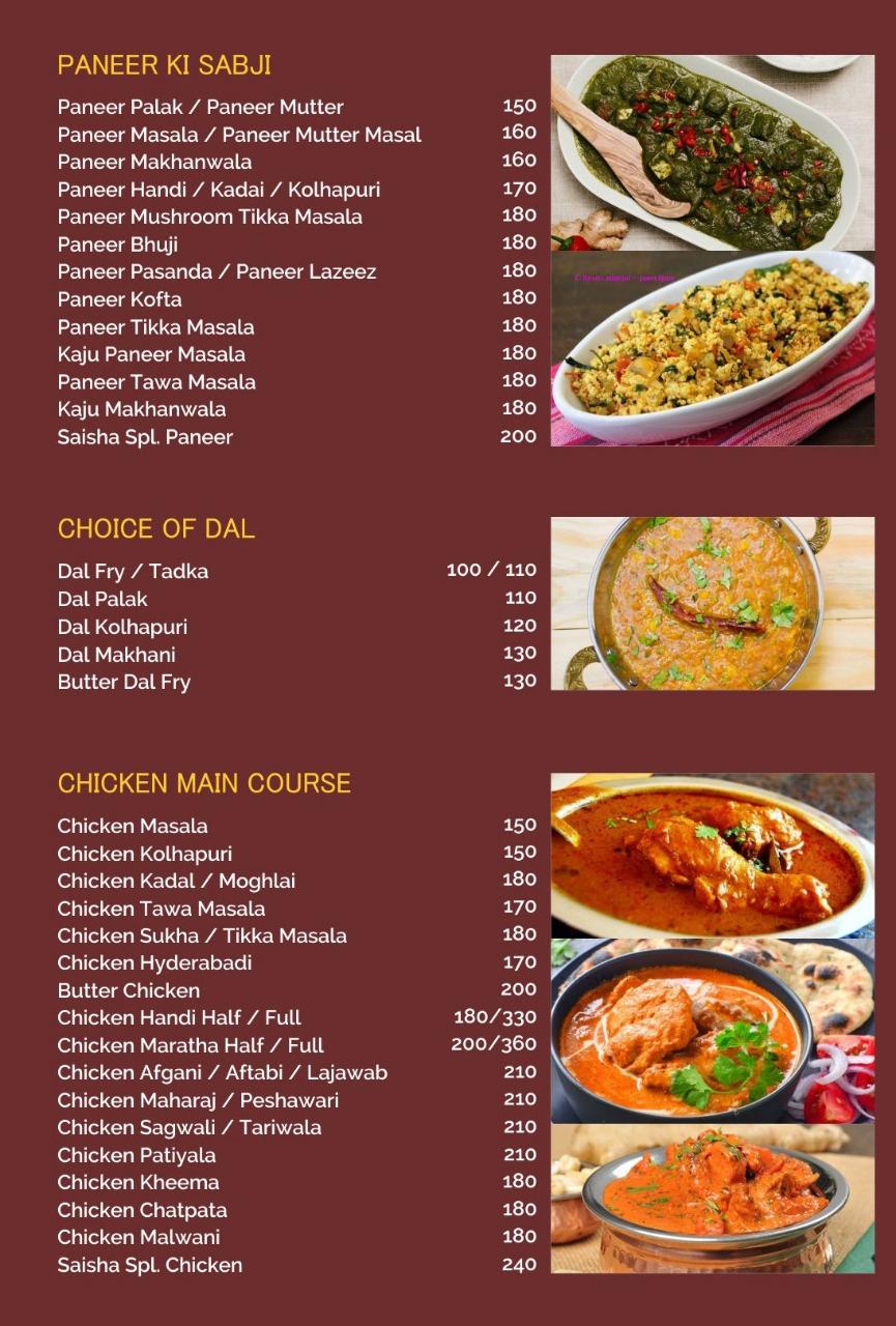 Menu at HOTEL SAISHA - Wonders of Taste, Thane