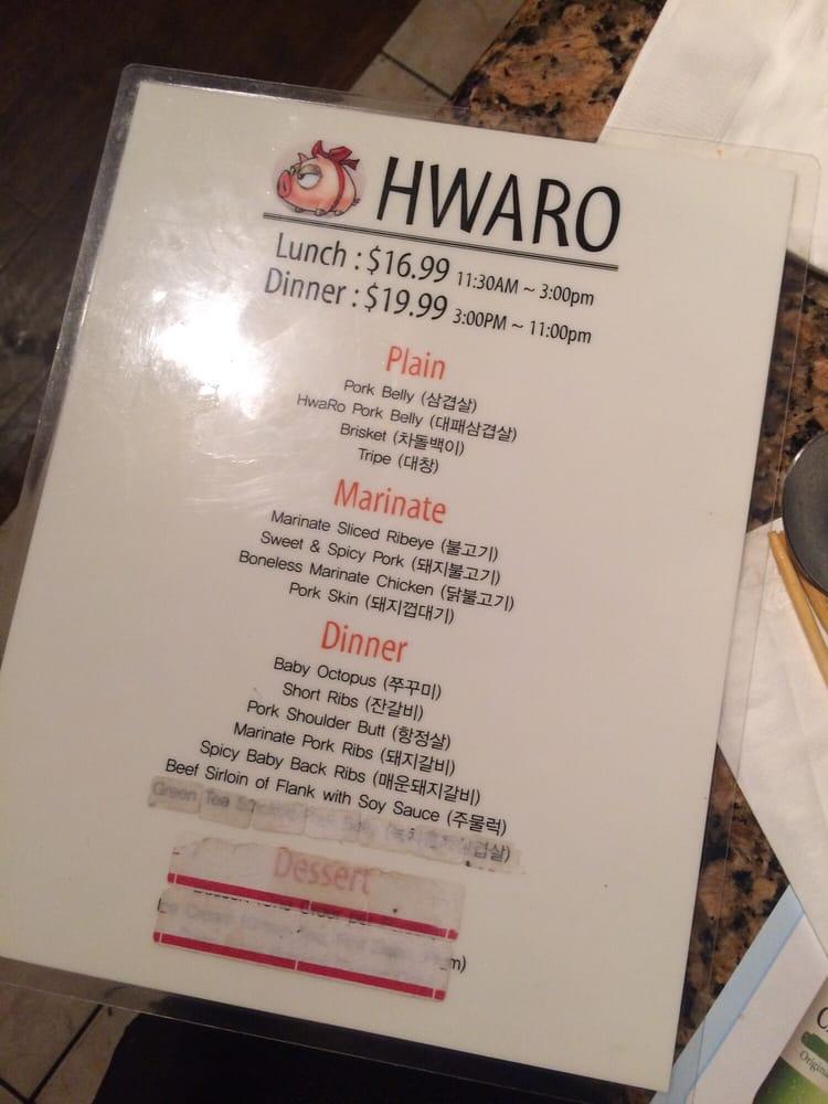 Menu at Hwaro BBQ, Las Vegas