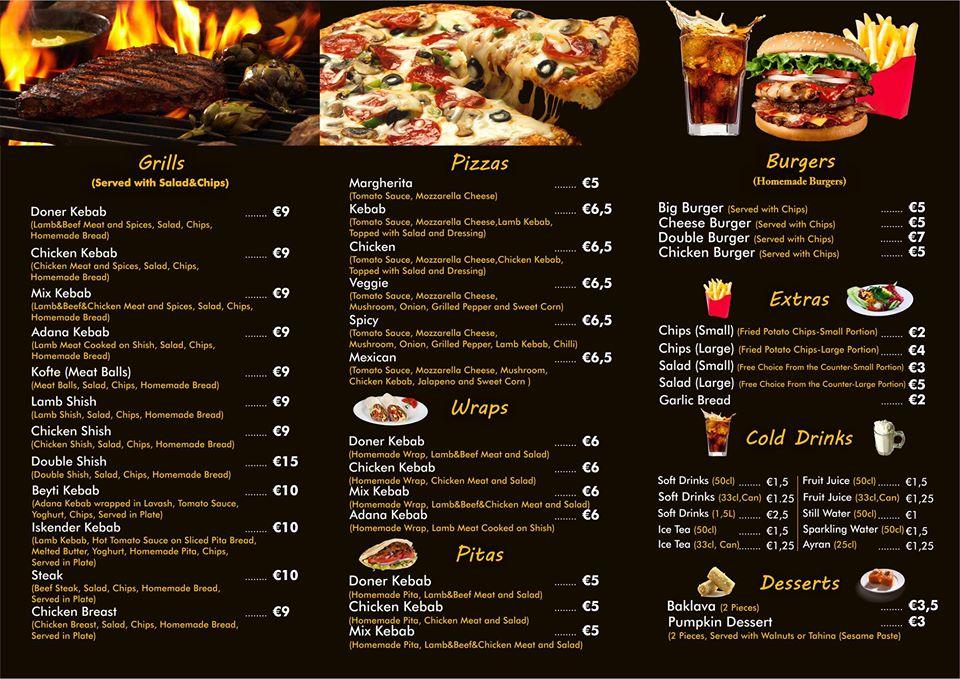 Carta del restaurante Kosta Kebab House, San Pawl il-Baħar