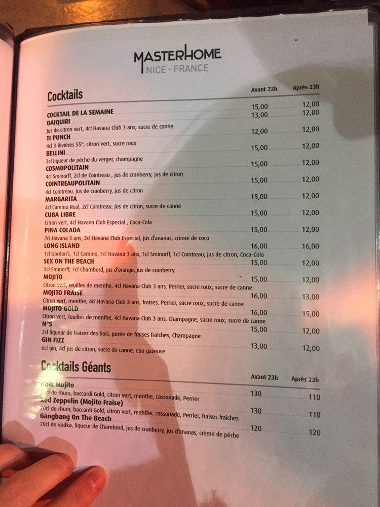 Menu at Master Home Nice pub & bar, Nice