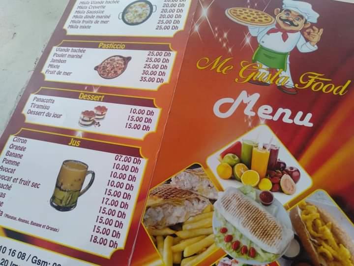 Menu au Me Gusta restaurant, Casablanca, G8W2+H29