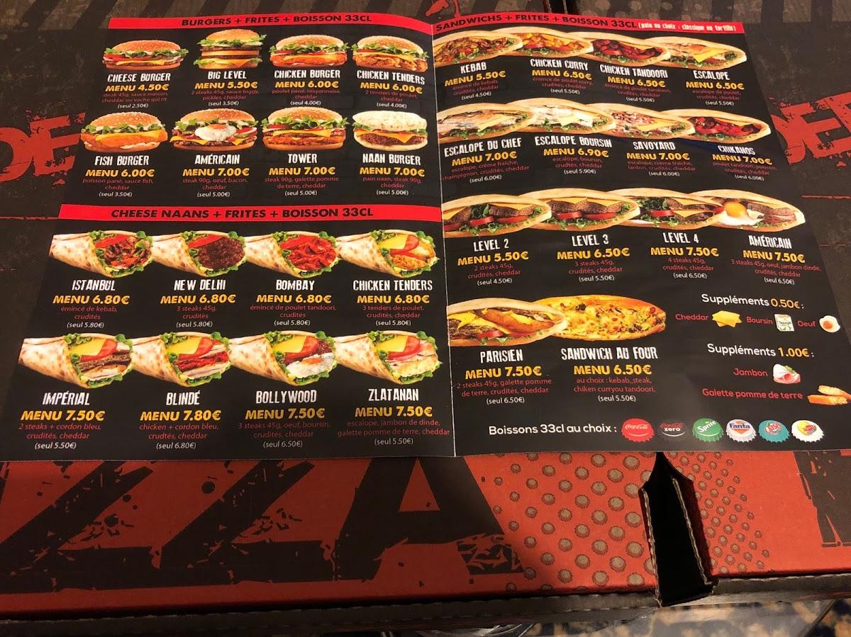 Menu at O’ level five restaurant, Persan